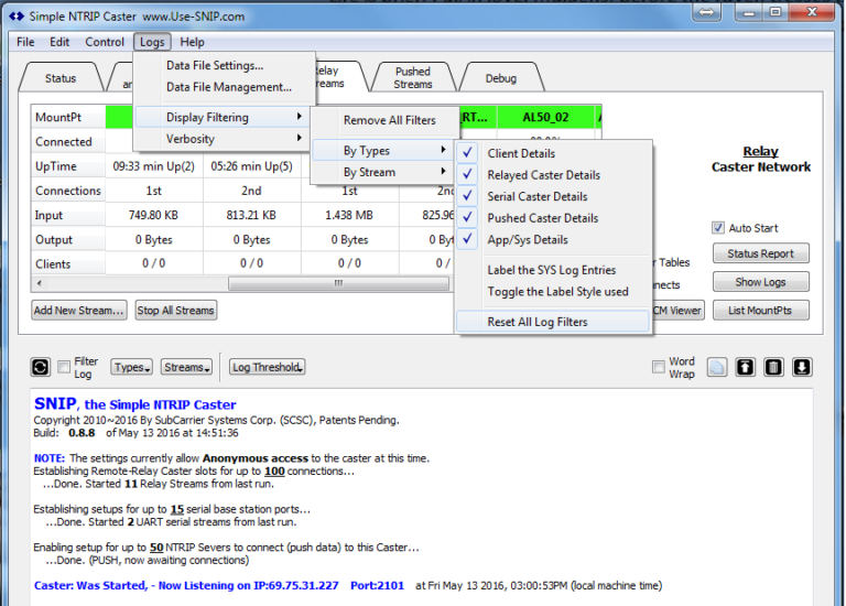 Filtering by Stream Types - SNIP Support