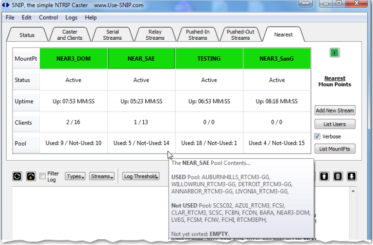 The NEARest Streams tab - SNIP Support