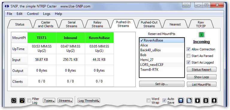 The Pushed-In Streams tab - SNIP Support