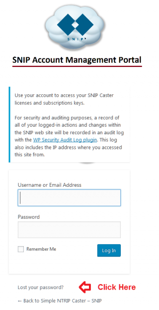 Recover SNIP account log-in - SNIP Support