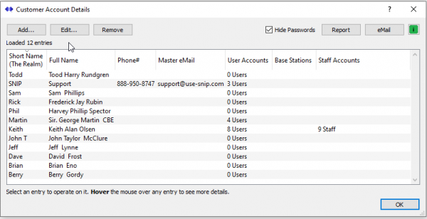Viewing the Customers List - SNIP Support